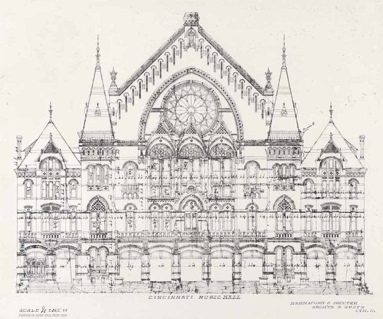 Reproduction of the Architectural Drawing of Music Hall's Main Hall and ...